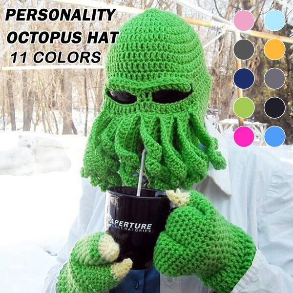 Unisex Octopus Winter Warm Knitted Wool Face Cover Hat Squid Cap ...