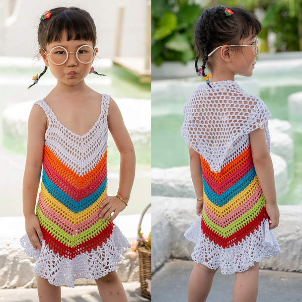 Crochet Girls Swimsuit Children Swimwear One-Piece Swimming Skirt ...