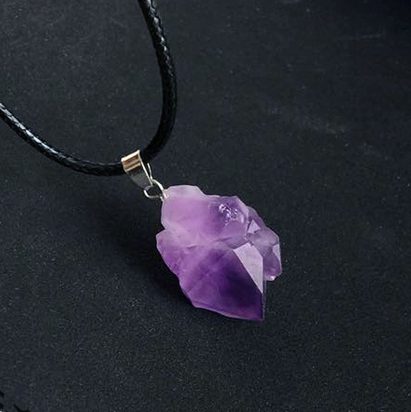 Natural rough stone necklace amethyst irregular pendant | Wish