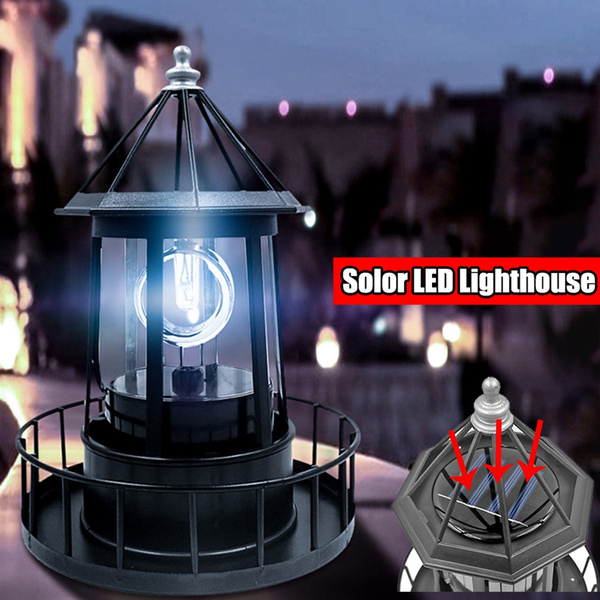 LED Solar Rotating Lighthouse Light Solar Garden Lights Outdoor Garden ...