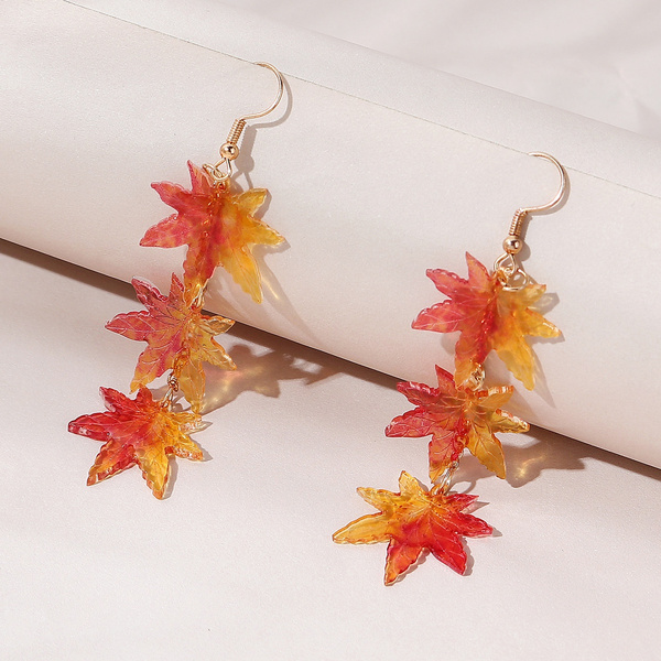 Fashion Maple Leaf Earrings, Warm Gradient Color Maple Leaf Pendant ...