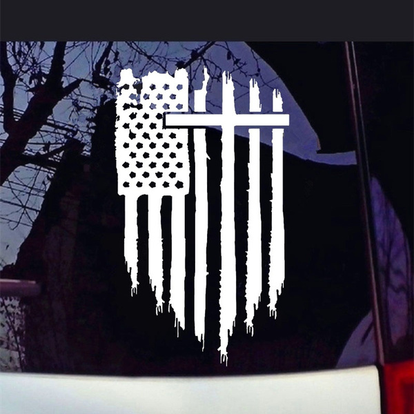 6"/8"/10"/12" Cross Ameirca Flag Decal Vinyl Sticker Cars Trucks ...