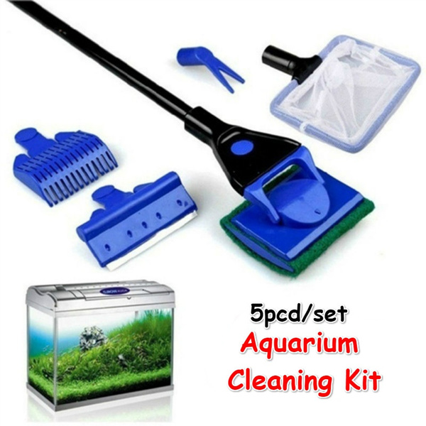 5pcs/set Aquarium Tank Cleaning Kit Fish Net Algae Scraper Glass ...