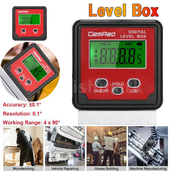 GemRed Level Box Angle Gauge Digital Angle Finder Inclinometer Level ...