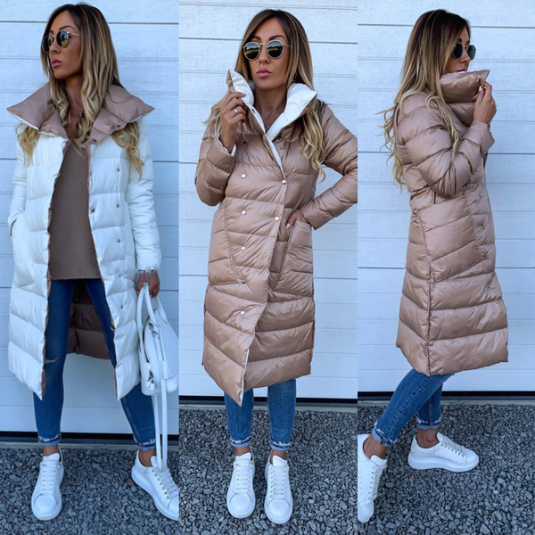 2021 Winter Coat Women Double Sided Long Jacket Winter Turtleneck Warm ...