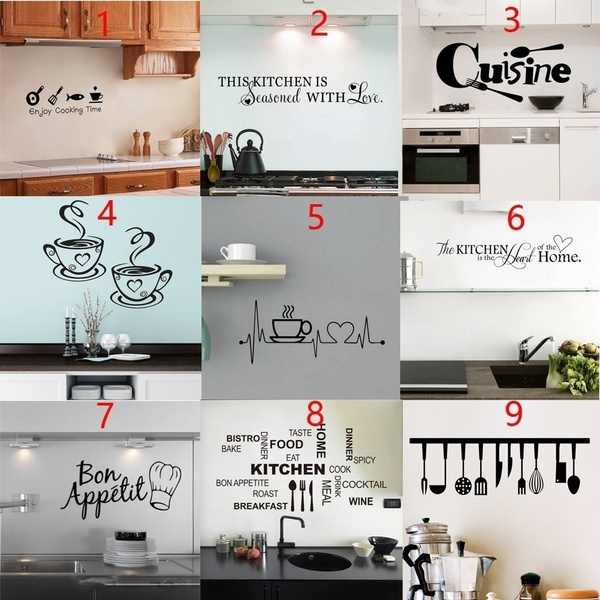 Kitchen Home Decor Sticker Decal Bedroom Mural Creative Coffee Cup ...