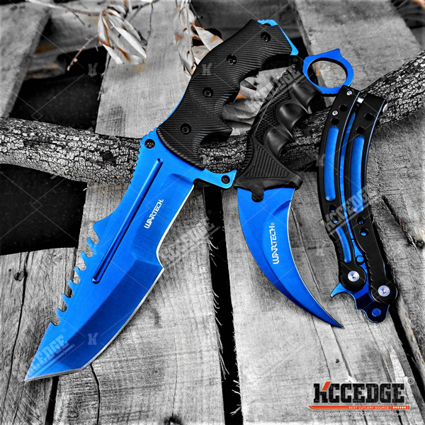 CSGO Blue Knife Battle Set 11" Main Tactical Knife, 7.5" Karambit, 9.5 ...