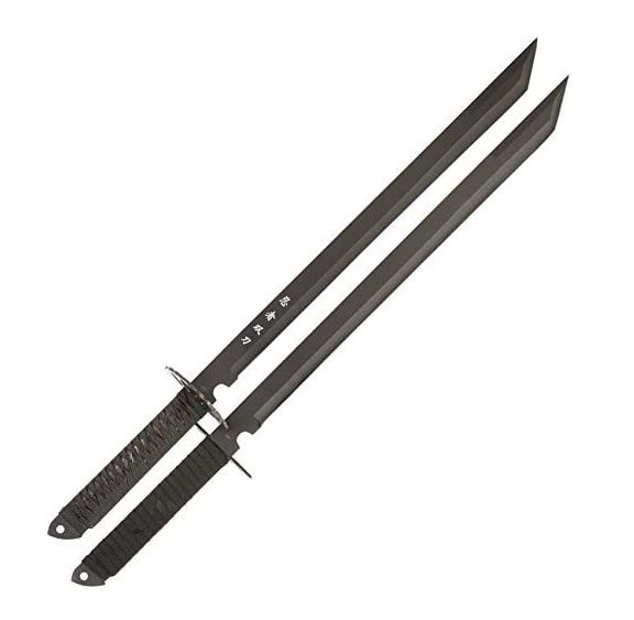 DOUBLE 28" NINJA SWORD SET Full Tang Swords WIth Tanto Blade Blacked ...