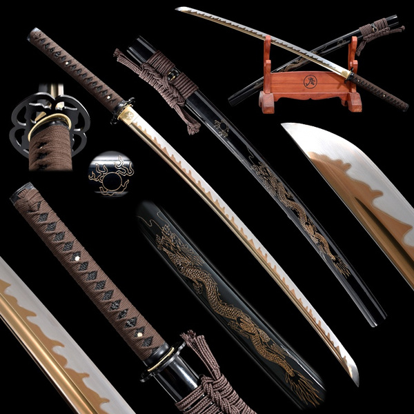 Yellow blade, hand-forged, super sharp, katana, full Tang, Dragon King ...