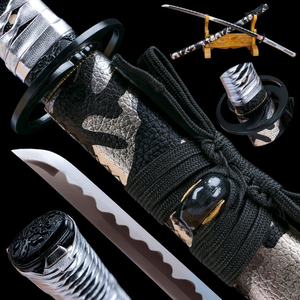 Camouflage solid wood scabbard, katana, full Tang, handmade, Japanese ...