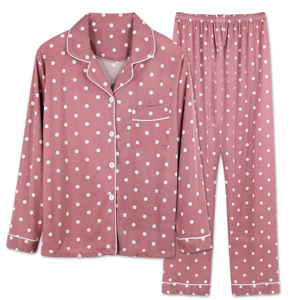 Pajamas Set Long Sleeve Sleepwear Womens Button Down Nightwear Soft Pj ...