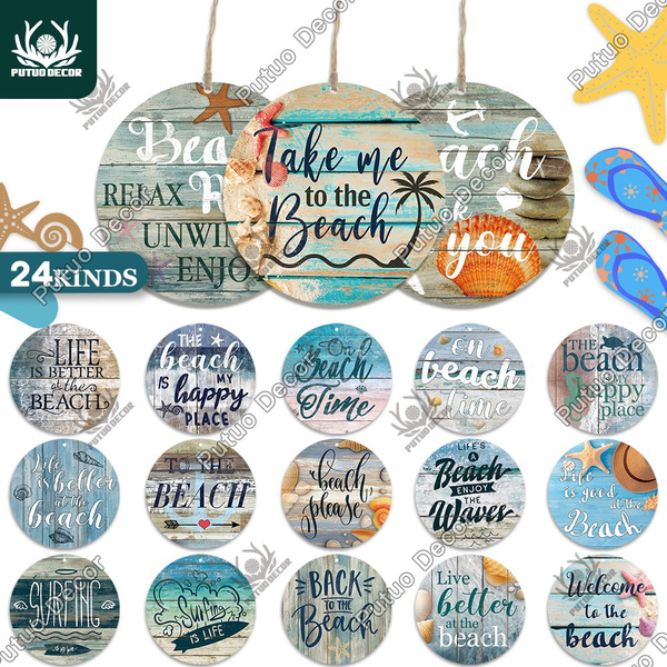 Putuo Decor-Beach Sign Round Signs Wooden Plaque Beach House Decoration ...