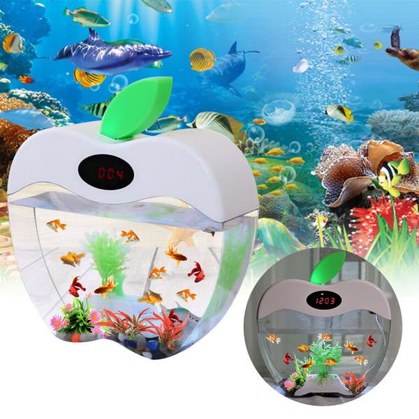 Aquarium USB Mini Aquarium with LED Night Light LCD Display Screen and ...