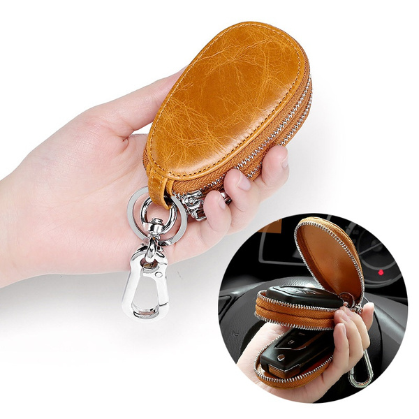 First Layer Cowhide Double Layer Key Case Mens and Women Double Zipper ...