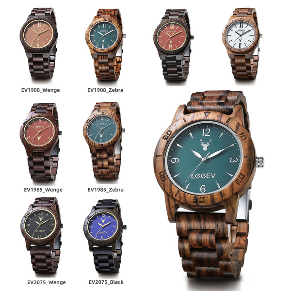 UWOOD Mens Wooden Watch Multi Color Ebony Wood Solid Wooden Watch ...