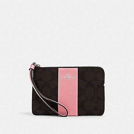 COACH 58035 CORNER ZIP WRISTLET IN SIGNATURE CANVAS BROWN PINK LEMONADE ...
