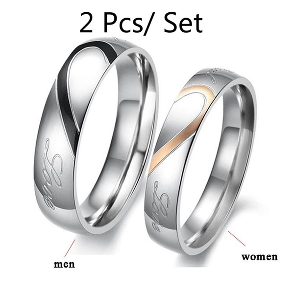 2 pcs / set Love Couple Rings Wedding Ring Stainless Steel Rings For ...