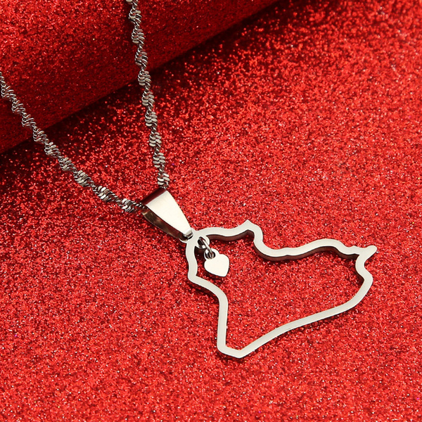 Stainless Steel Heart Iraq Map Pendant Necklace Gold Color Jewelry Map ...