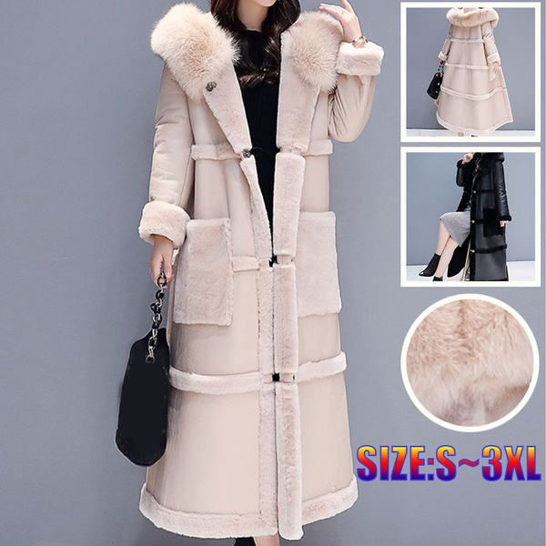 Large Size Winter Lambswool Jacket Coat Women Long Faux Leather Jacket Female Thicken Warm ...