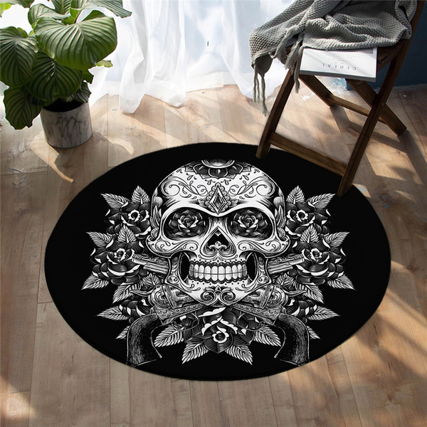Floral Skull Area Rugs For Bedroom Sugar Skull Round Carpet Black White ...
