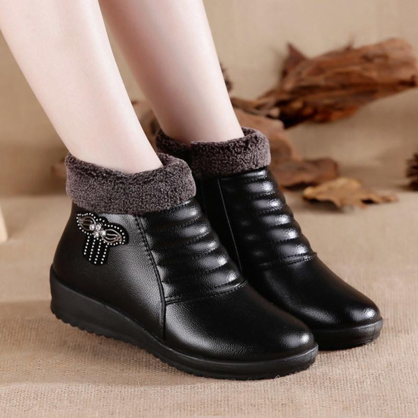 SIZE 35-40 Women Boots Winter Flat PU Shoes Warm Boots Chunky Anti-skid ...