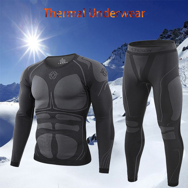 Men Thermal Underwear Set Slim Fit Army Tactical Long Sleeve Top Fleece ...