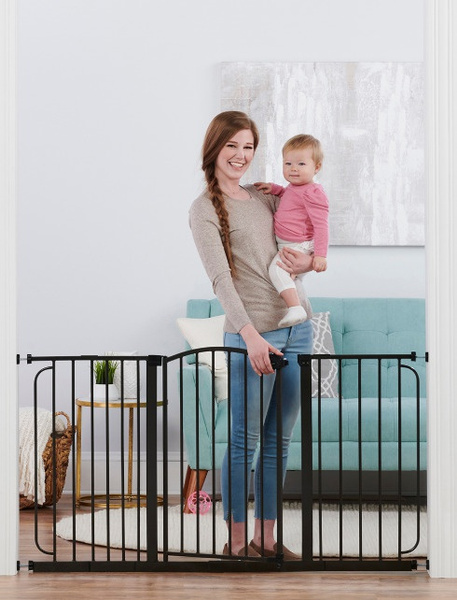 Metal Baby Safety Gate Extra Wide 58" Walk Through Easy Slide 30 Inch ...