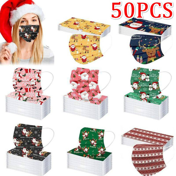 50Pcs New Fashion Christmas Printed Mask Adult'S Disposable Breathable ...