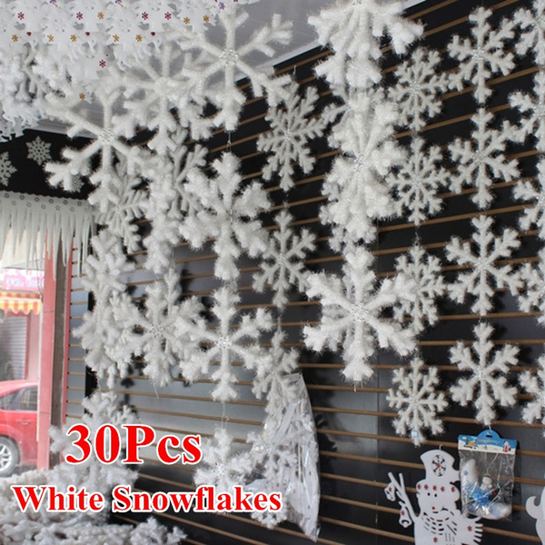 30pcs White Snowflake Decor Xmas Tree Ornaments Christmas New Year ...
