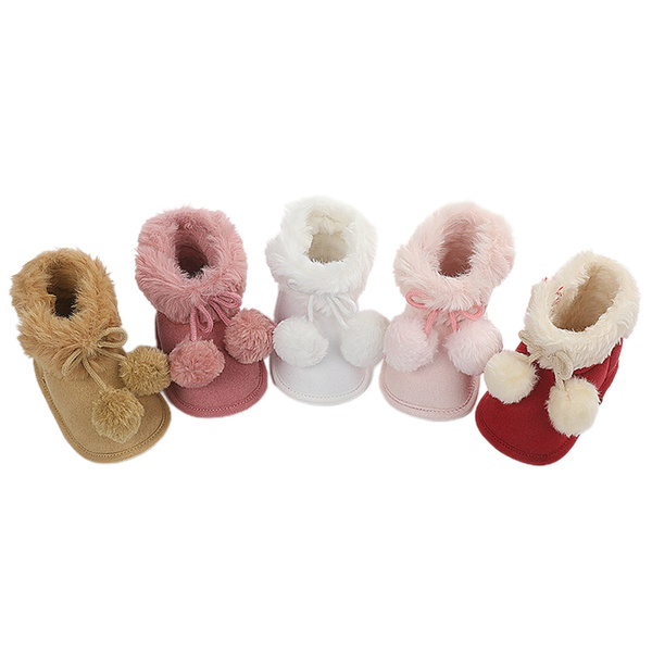 Baby Winter Warm Snow Boots, Soft Sole Fur Lined Pom Pom Ankle Booties ...