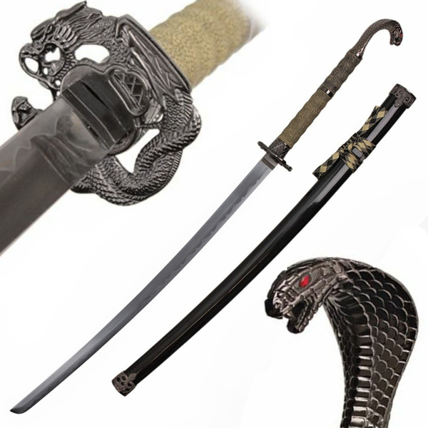 42" SAMURAI KATANA COBRA DRAGON SWORD Stainless Steel Blade With Wood ...