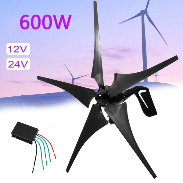 600W 12/24V 5 Blades Wind Turbine Generator Efficient Controller ...