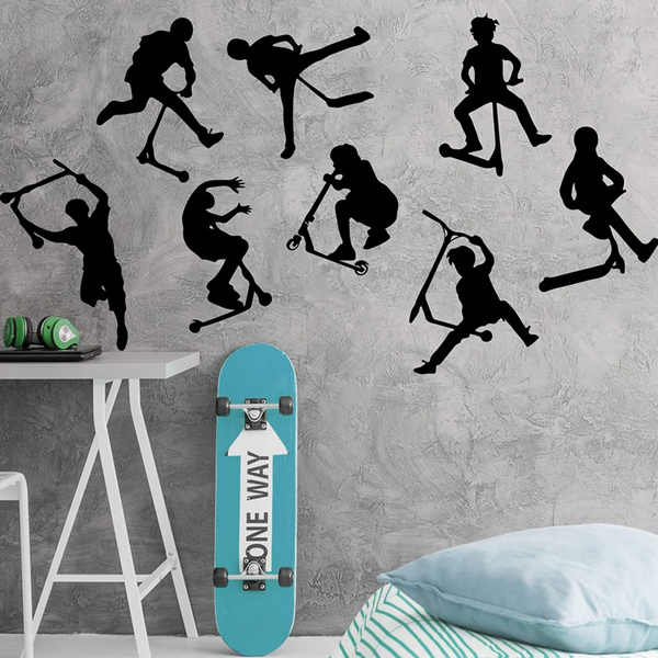 Set Of 8 Stunt Scooter Wall Stickers Boy Room Kids Room Posters Bicycle ...