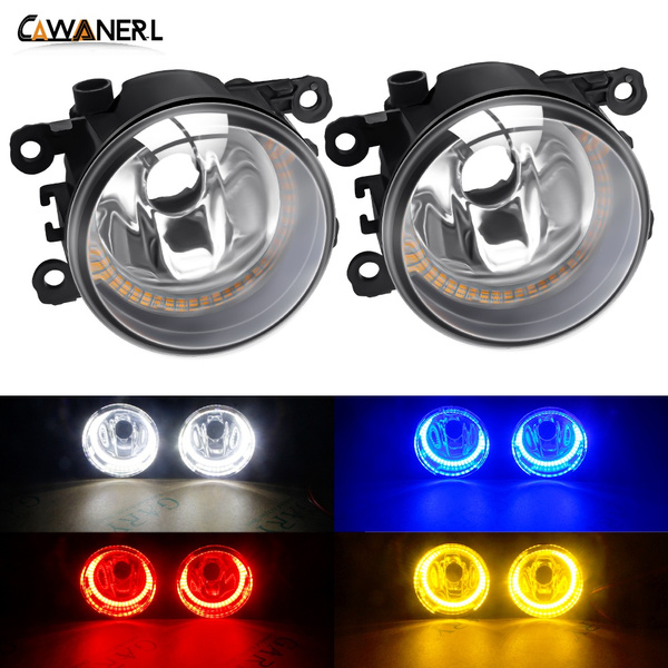 2 Pieces Car Fog Light Assembly with Halo Ring DRL Daytime Running Lamp ...