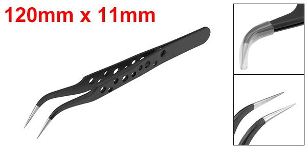 Non-Slip Anti-Static Tweezers 9 Holes Curved Pointed Stainless Steel ...