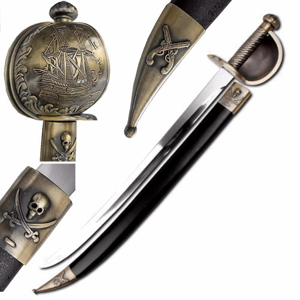 28" PIRATE SHIP CUTLASS PIRATE SWORD WITH METAL BLADE (UNSHARPENED ...