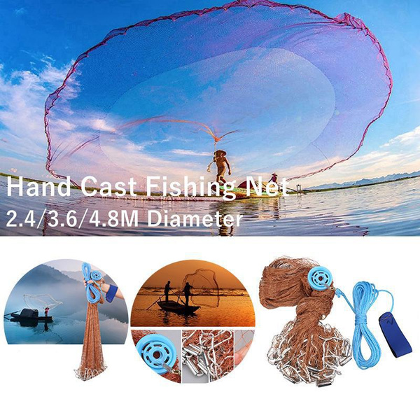 2.4M 3.6M 4.8M Full Spread Quick Throw Hand Cast Fishing Net Strong ...