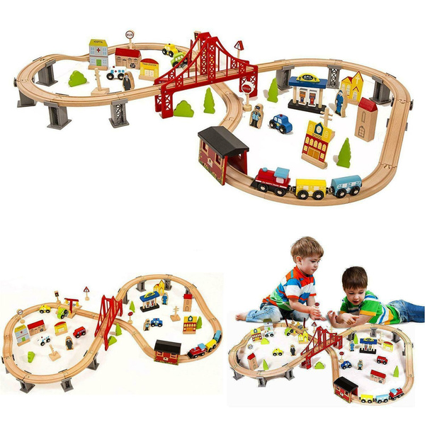 70pcs Kids Wooden Train Set Railway Child Table Play Set Track ...