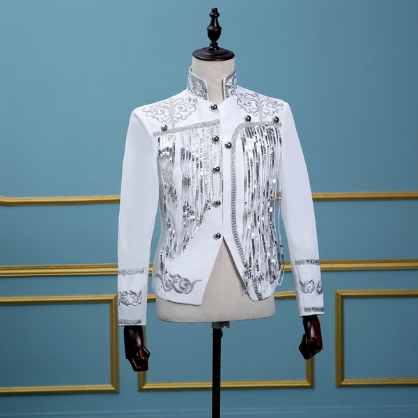 Male Singer Stage Performance Costume Evening Show Male Sequin Tassel ...