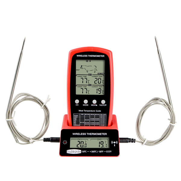 Wireless Remote Meat Thermometer Dual Probe Digital Backlight Cooking ...