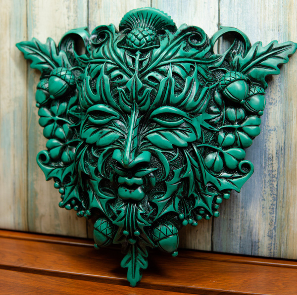 Green Acorn and Clover Greenman Unique Wall Plaque Sculpture By Maxine ...