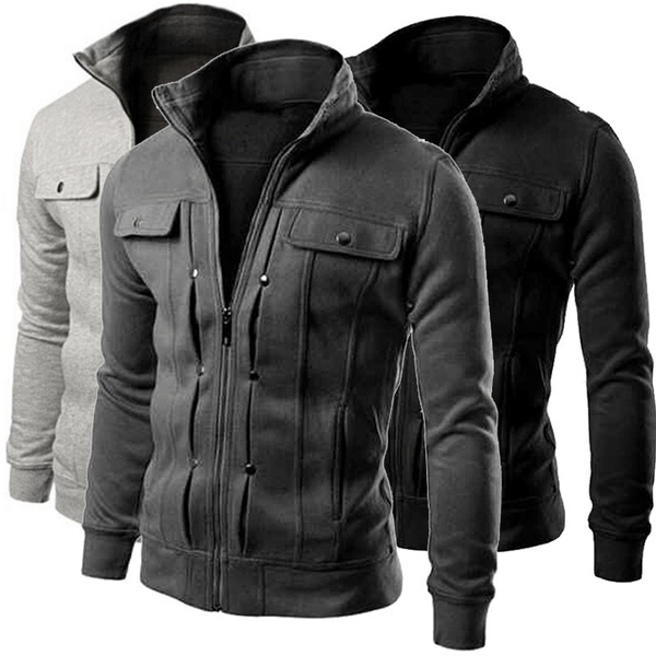 Cardigan Men's Casual Jacket Retro Warm Jacket Men's Stand-up Collar ...