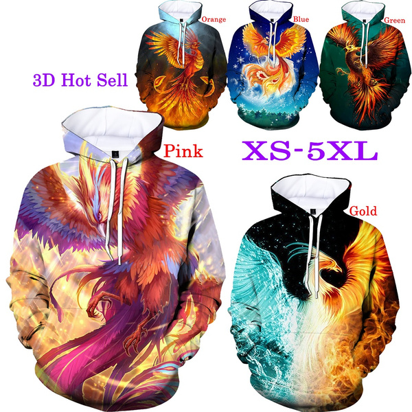 Fire Phoenix Printed Hoodies Unisex Cool 3d Long Sleeve Hoodies ...