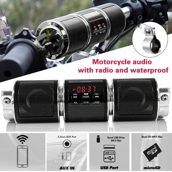 1 set Waterproof Motorcycle Stereo Speaker MP3 Audio System USB AUX SD ...