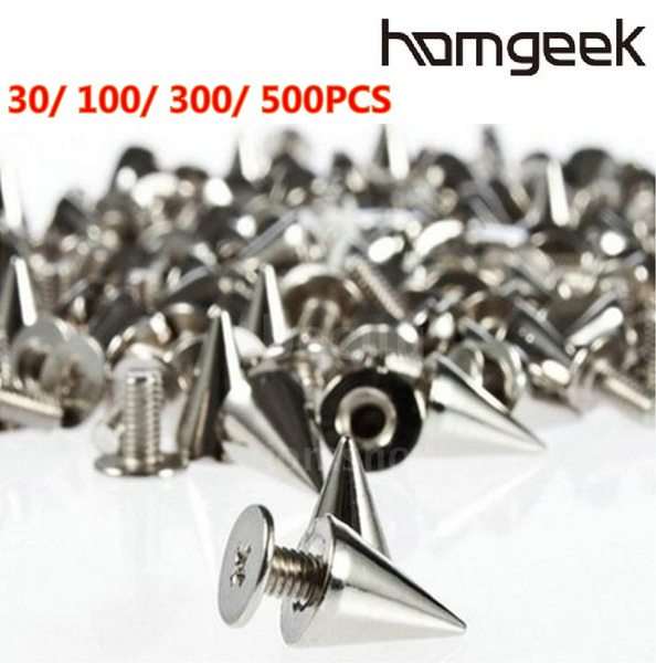 Homgeek 30/ 100/ 300/ 500PCS Silver Rivets Punk Rivet Cone Shape Spikes ...