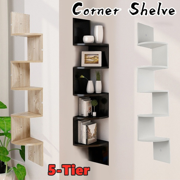 20x20x120cm 5-Tier Wall Rack Corner Hanger Decoration Rack White ...