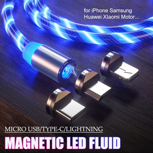 4Color Rainbow Fluid Led Light Magnetic Charger Cable Flowing 2.4A Fast Charging Magnet Micro ...