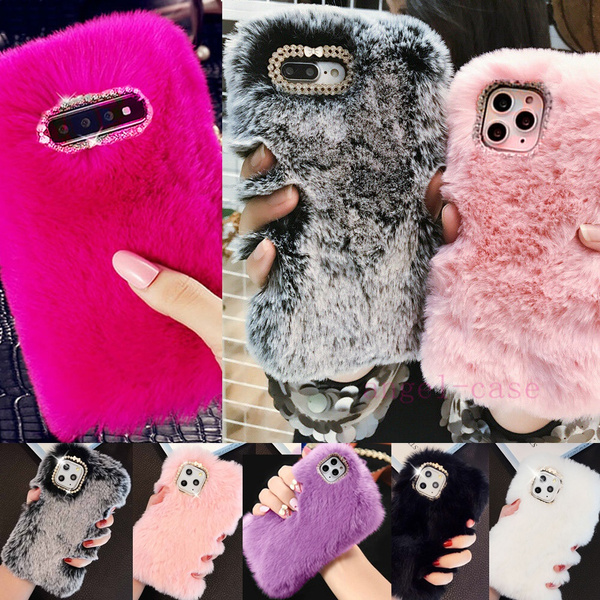 Fashion Luxury Plush Artifical Rabbit Bunny Fluffy Fur Furry Phone ...