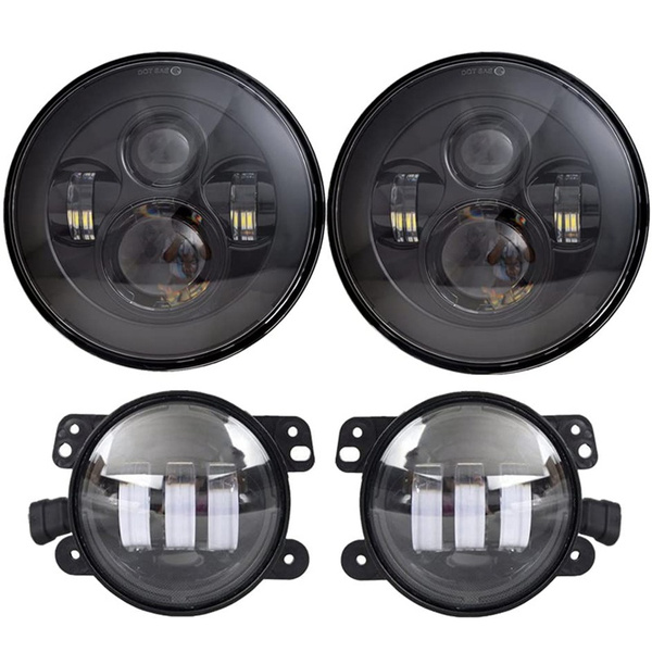 DOT Approved 7 Inch Round LED Headlight with 4 Inch LED Fog Lights ...