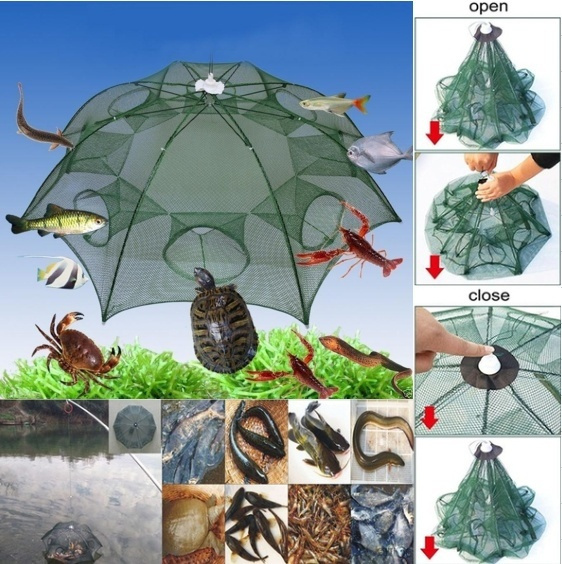 Folded Fish Net 8 Fish Trap Holes Portable Automatic Fishing Shrimp ...